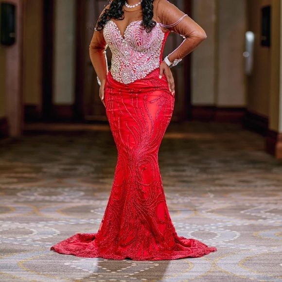 Dresses | Glamorous Red Beaded Evening Dress | Poshmark